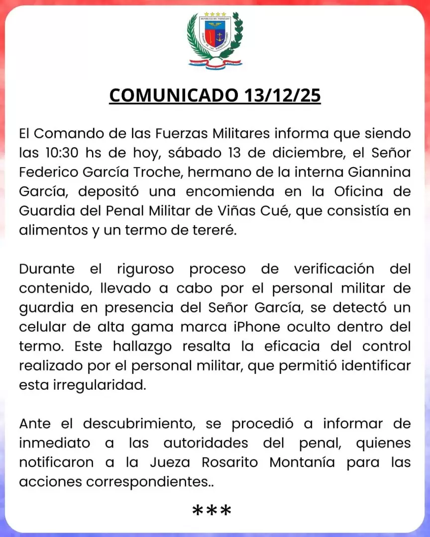 Cuñado de Marset intenta ingresar un celular oculto en termo de tereré ...